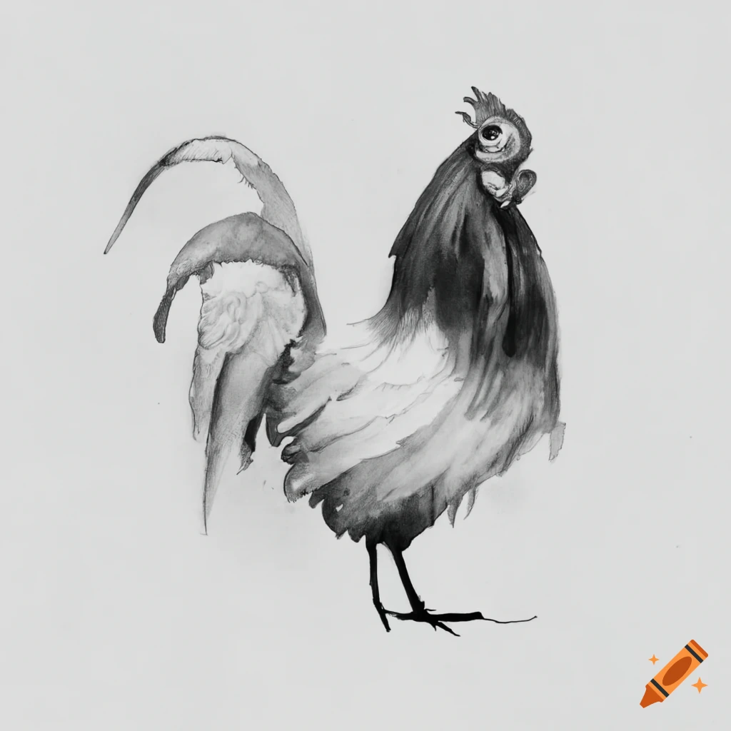 Ethereal ghost chicken in black and white drawing on Craiyon