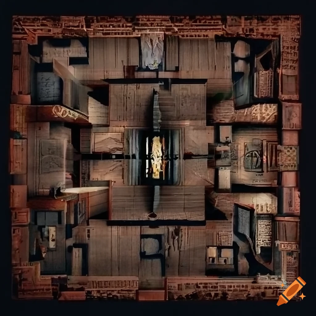 Pyramid-shaped horror gaming map with 5 floors on Craiyon