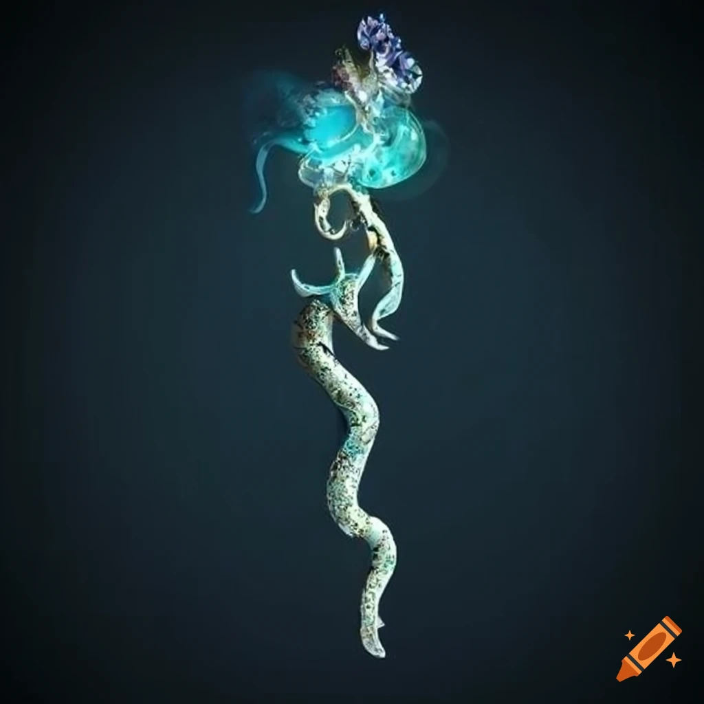 Whimsical fantasy staff adorned with crystals and flowers on Craiyon