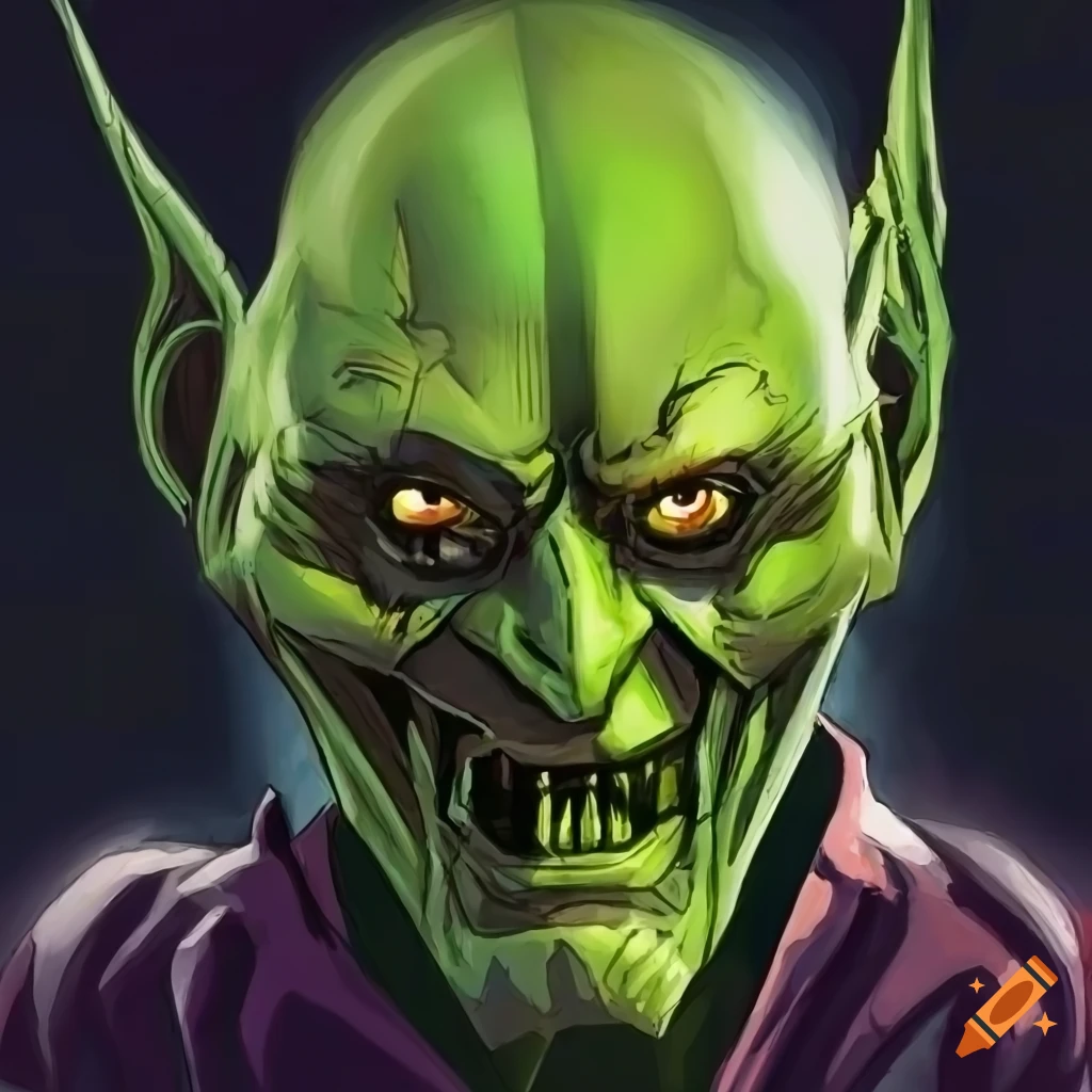 Comic book style portrait of character green goblin by christian bale ...