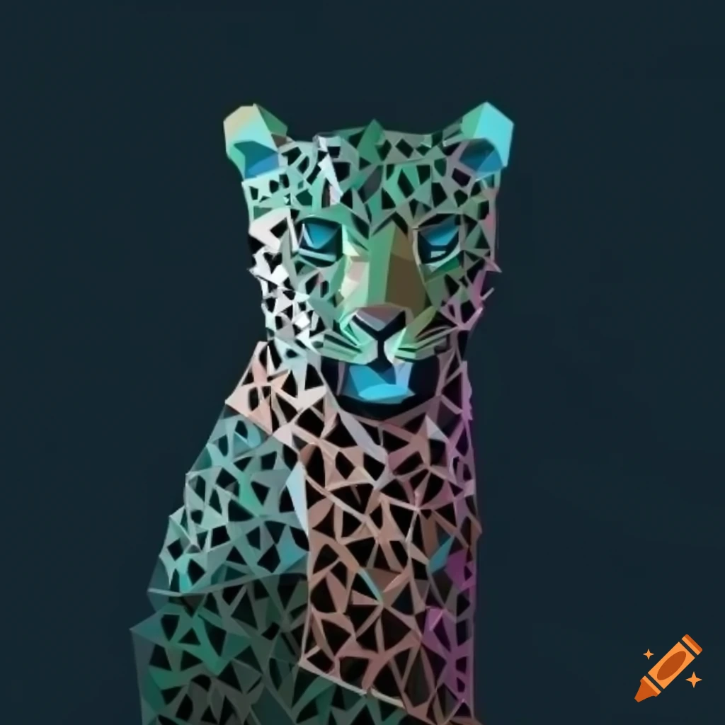 Low poly geometric leopard in triangular shape mosaic on dark ...