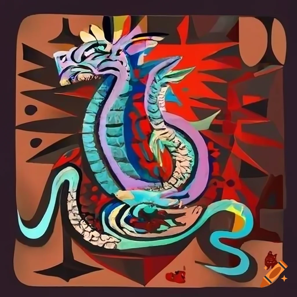 Picasso-style dragon art on Craiyon