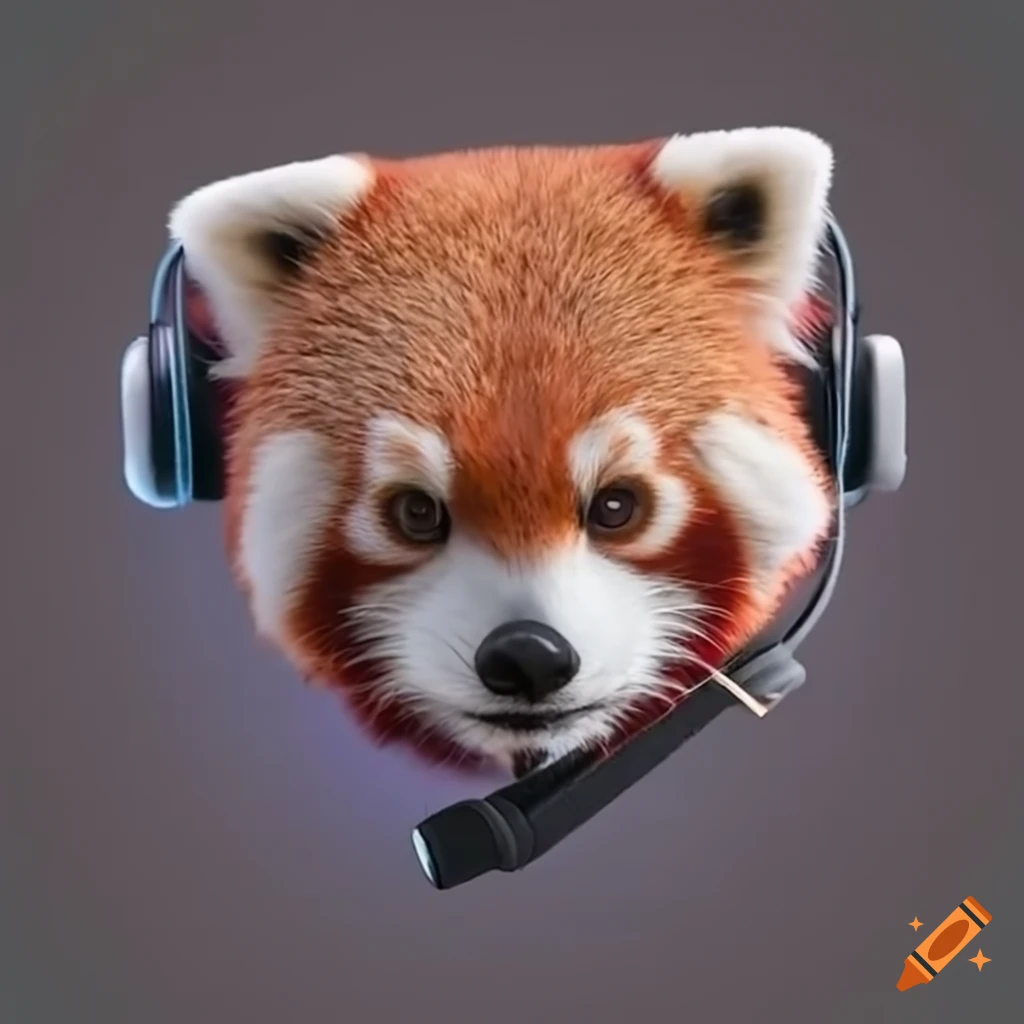 Red panda wearing gaming headset on Craiyon
