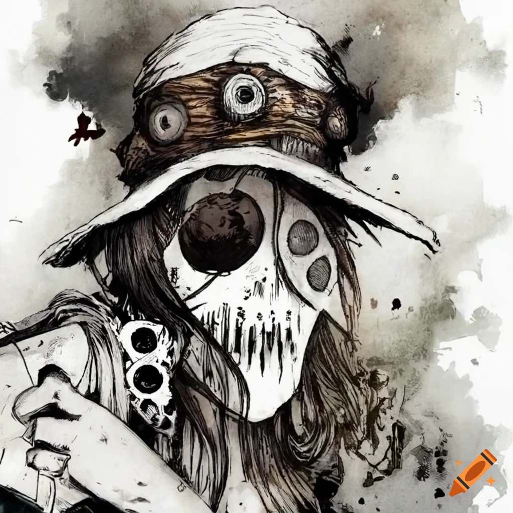 Steampunk scarecrow from jinji ito's manga panel on Craiyon