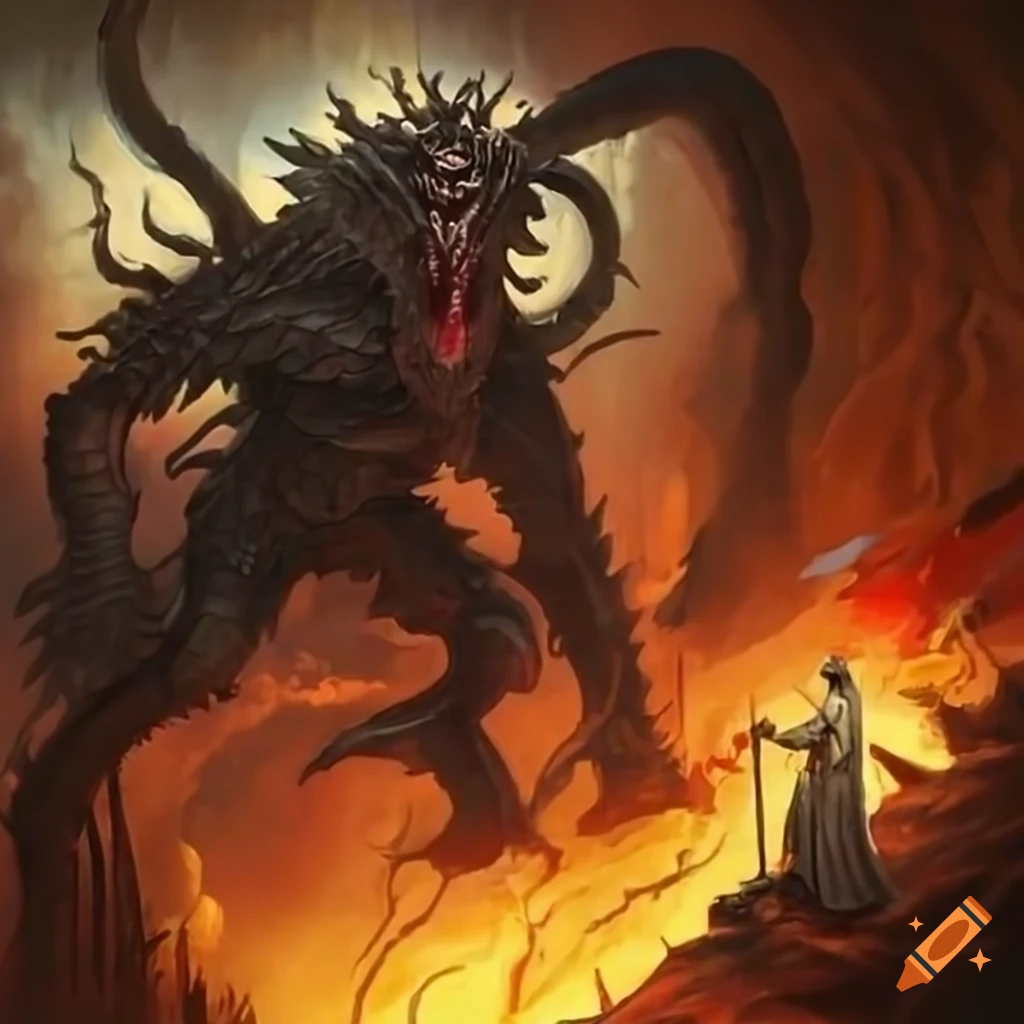 Epic battle between Gandalf and Balrog in Byzantine style artwork on ...