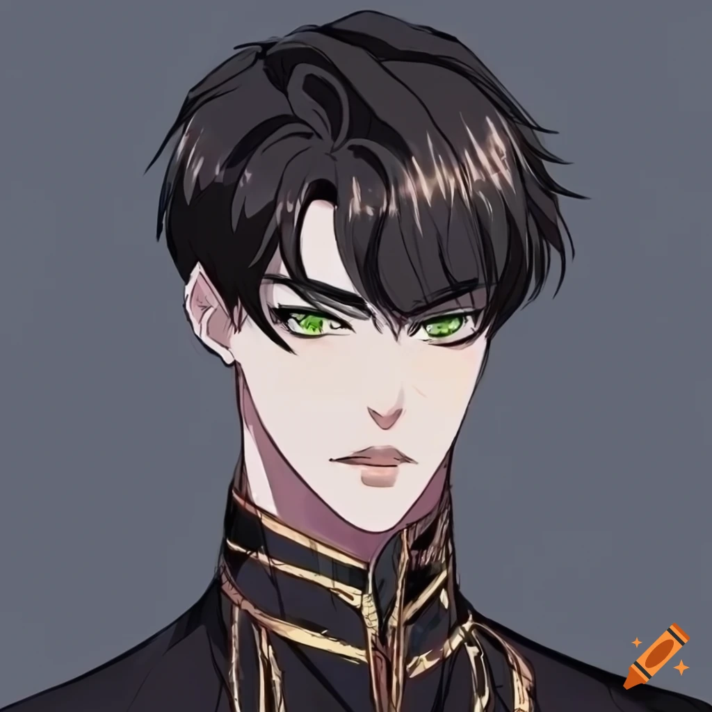 Handsome manwha, webtoon prince with dark hair and green eyes on Craiyon