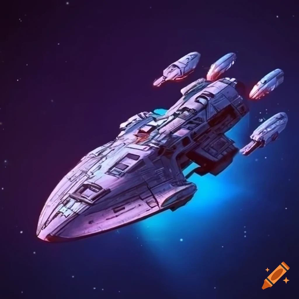 Retro exploration starship in a detailed sci-fi space setting on Craiyon