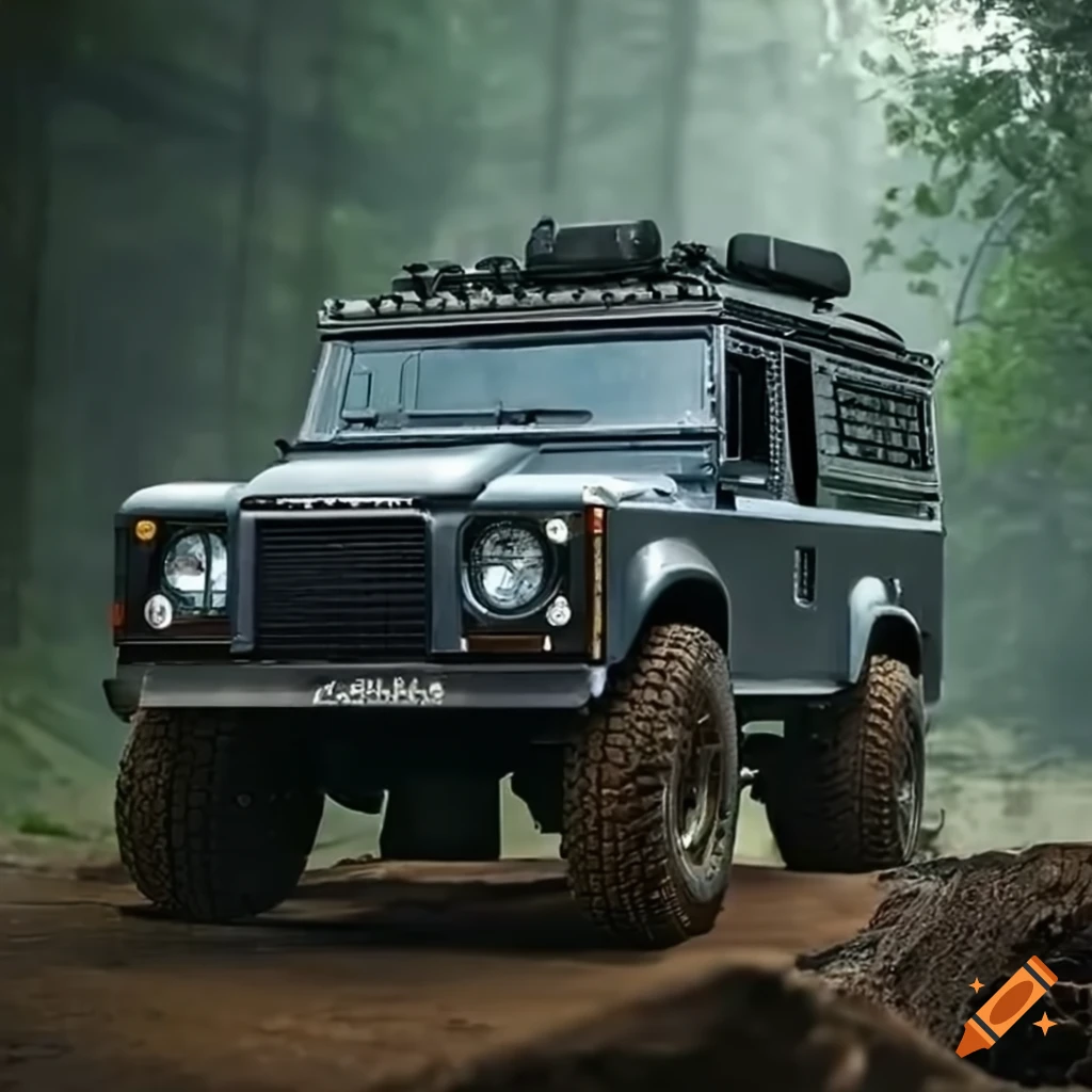 Gray land rover defender d110 crawler on Craiyon