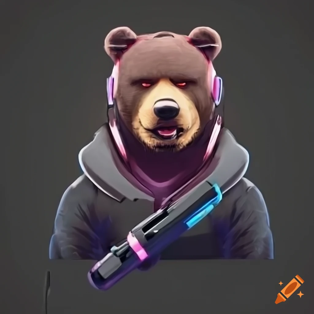 Bear wearing a gaming headset on Craiyon