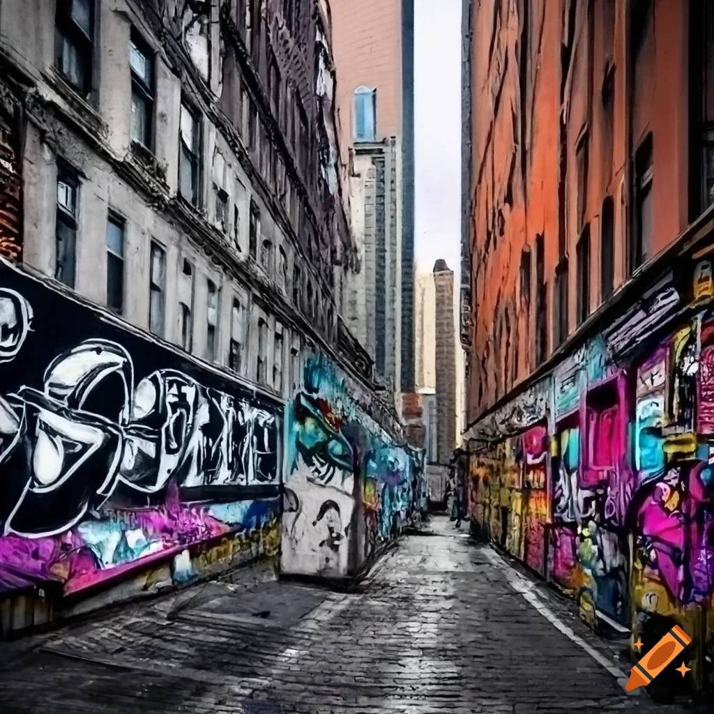 Graffiti in a new york back alleyway on Craiyon