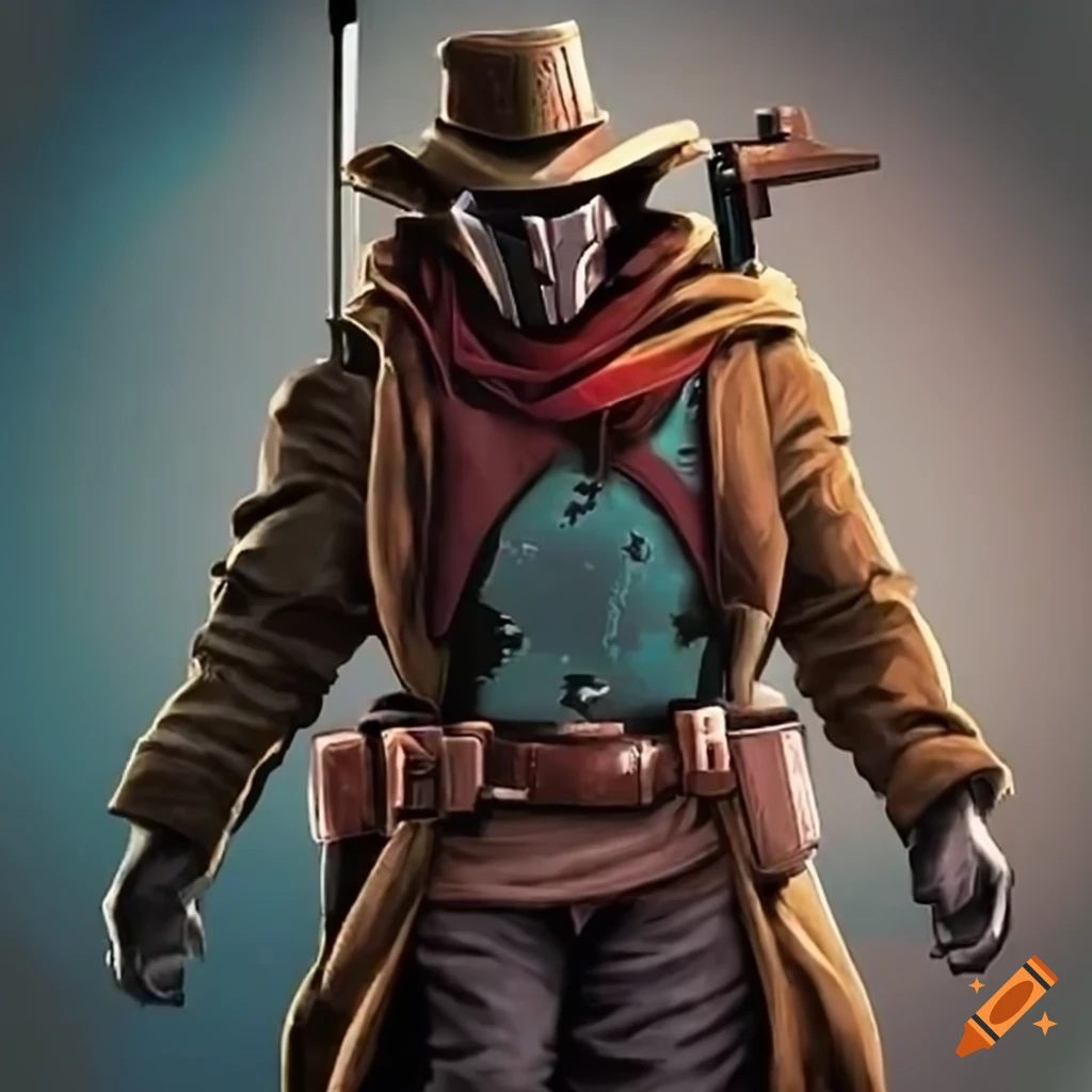 Boba fett portrayed as an outlaw cowboy on Craiyon
