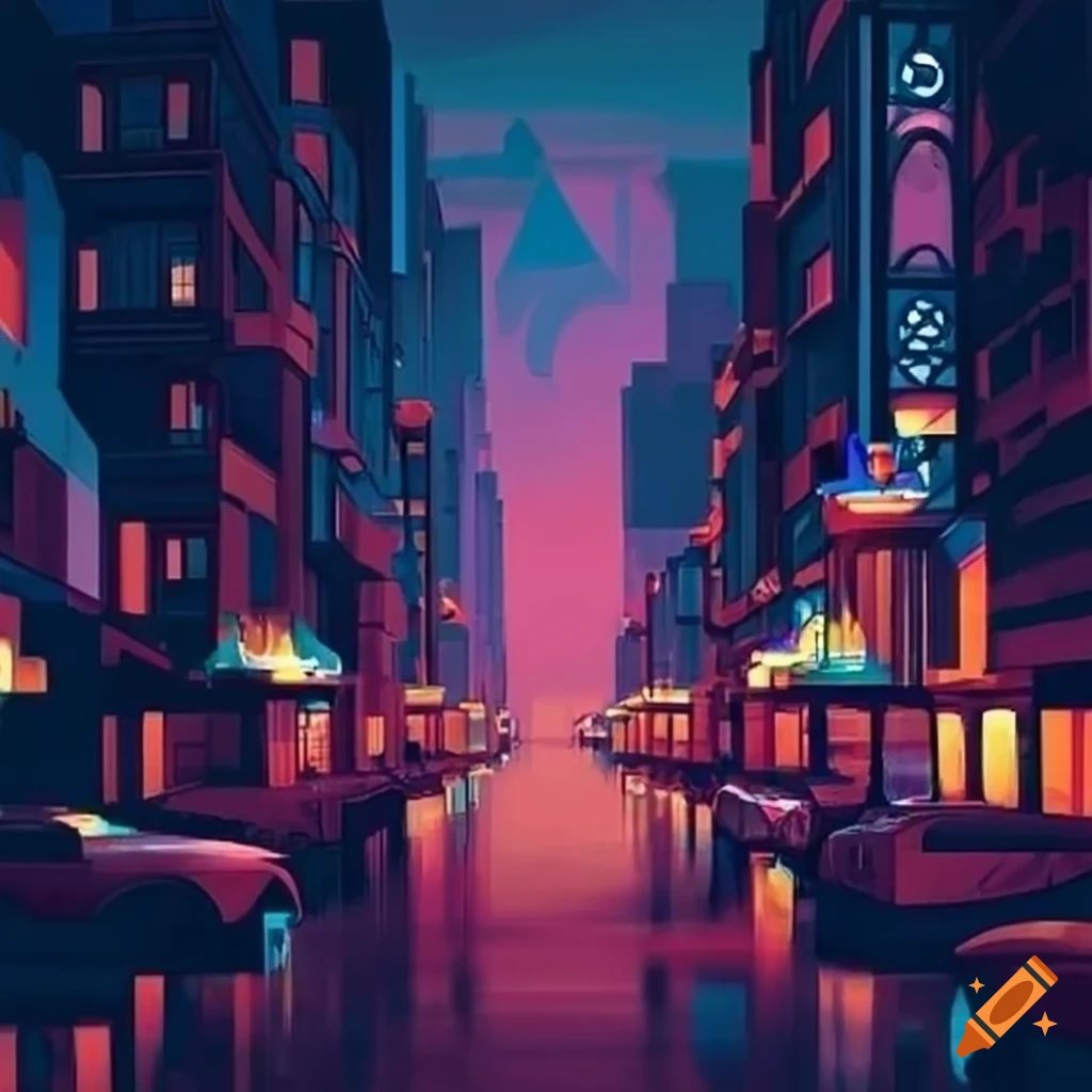 Retro city skyline at night on Craiyon