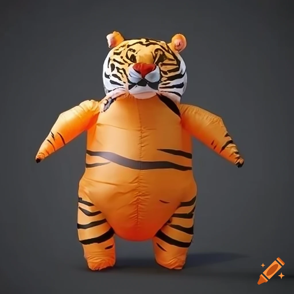 Person in inflatable tiger costume with big belly on Craiyon