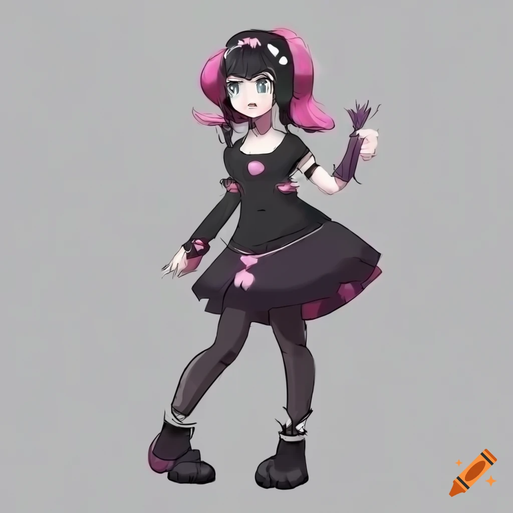 Pretty goth girl Pokémon trainer in the style of Pokémon Black and ...