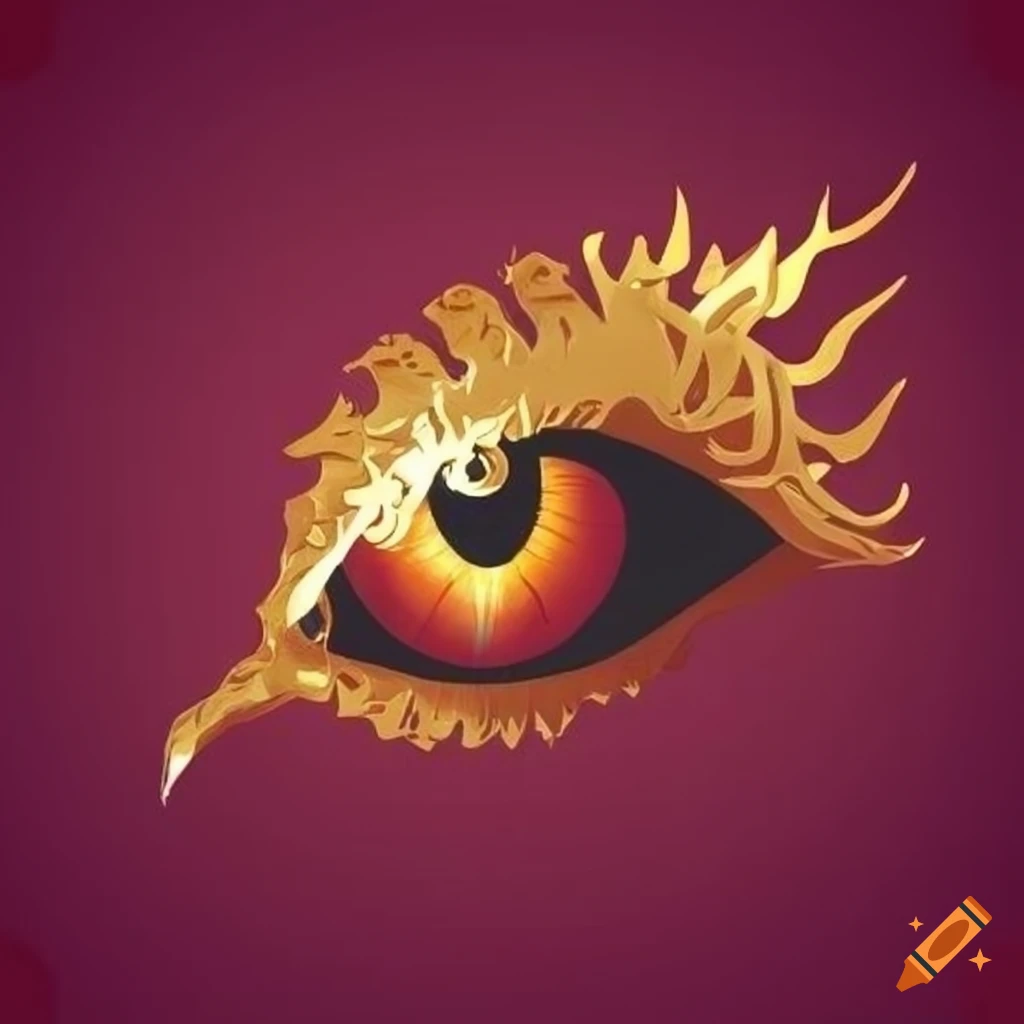 Stylized golden dragon eye on burgundy background on Craiyon