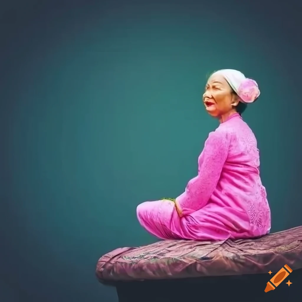 Graceful elderly vietnamese woman in traditional lotus position with ...