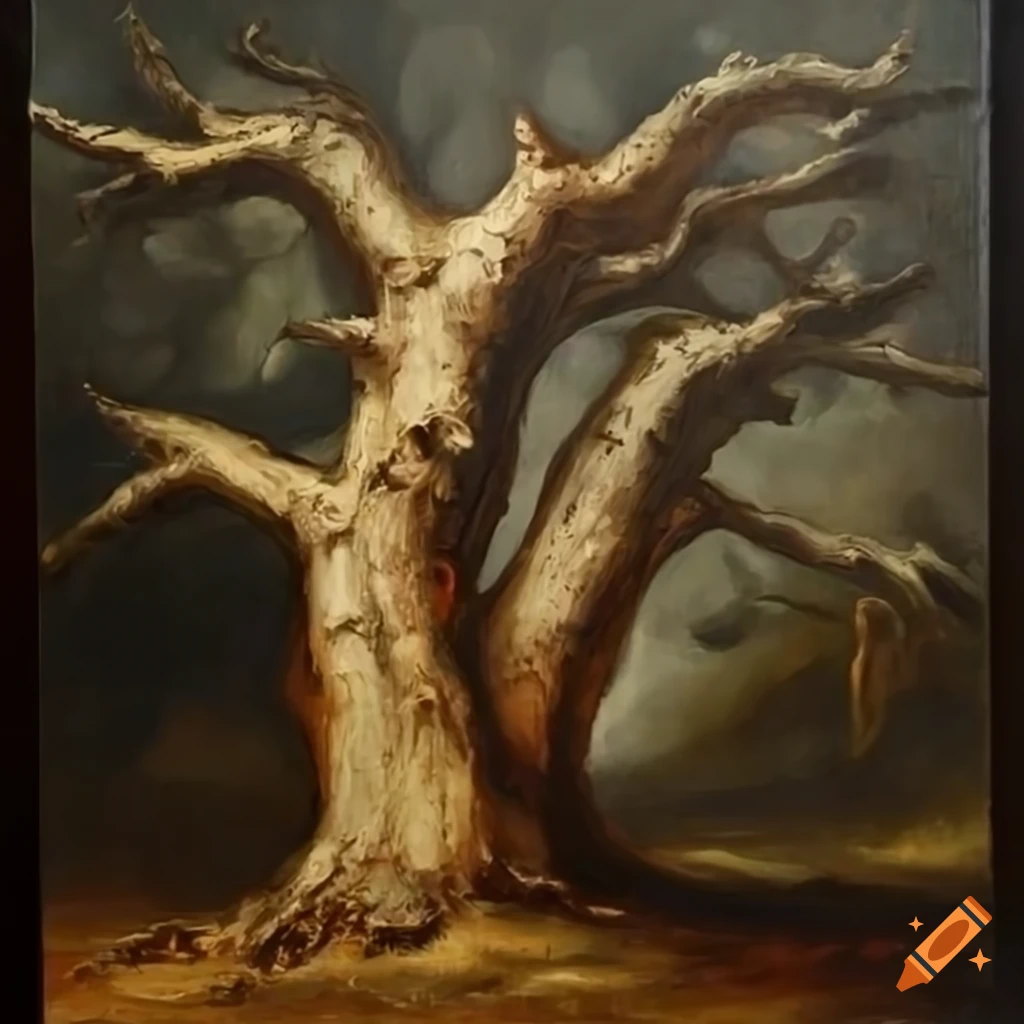 Baroque painting of a realistic dry tree on Craiyon