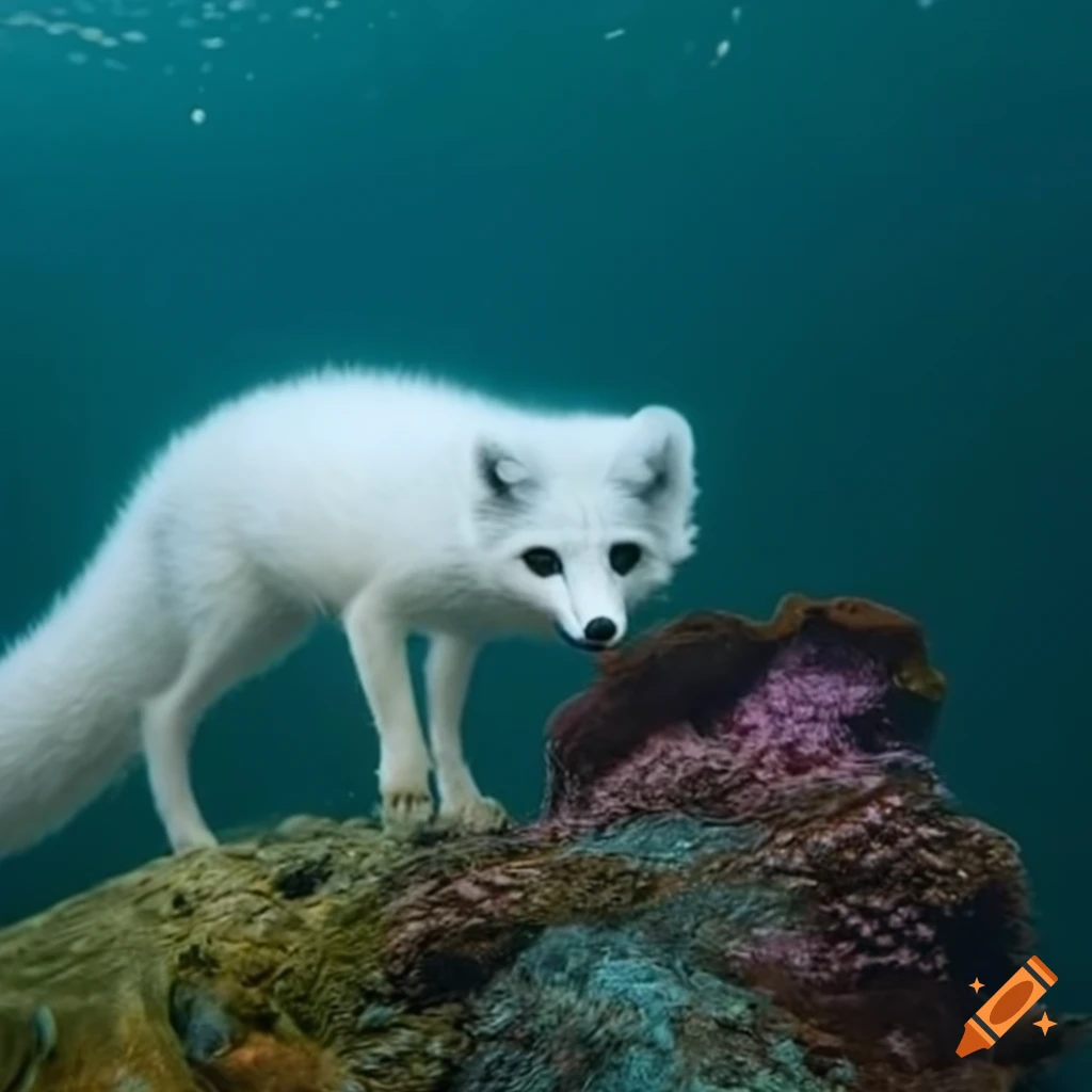 Arctic fox swimming underwater on Craiyon