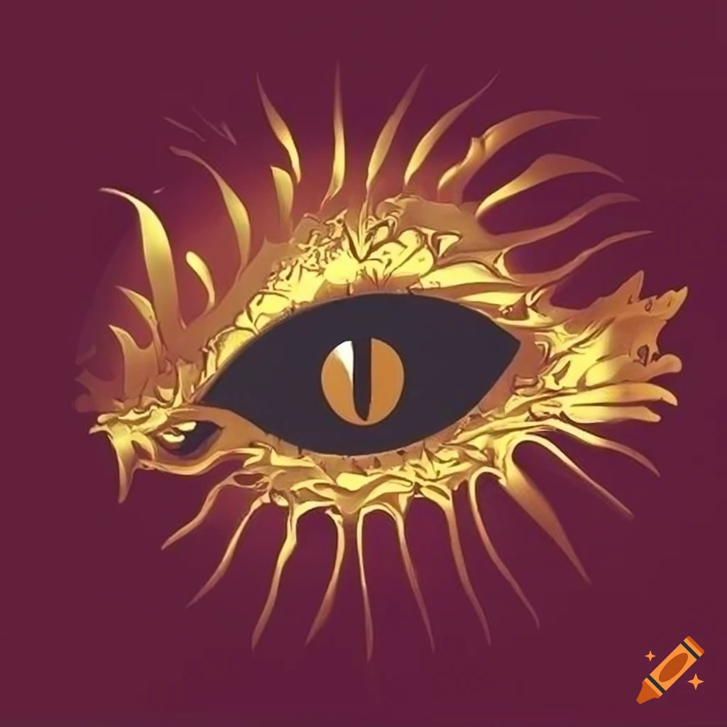 Stylized golden dragon eye on burgundy background on Craiyon