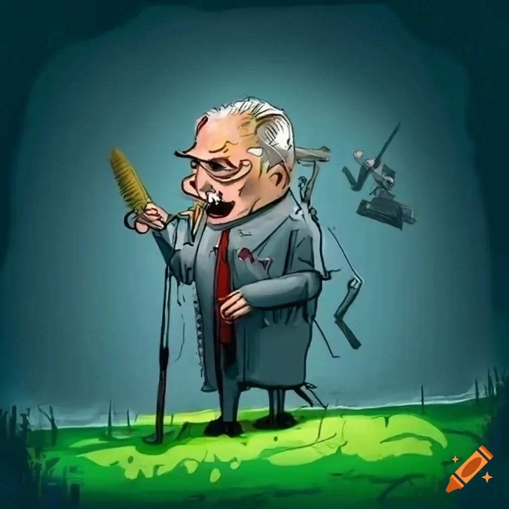 Cartoon government employees pasting new bills in a swampy city on Craiyon