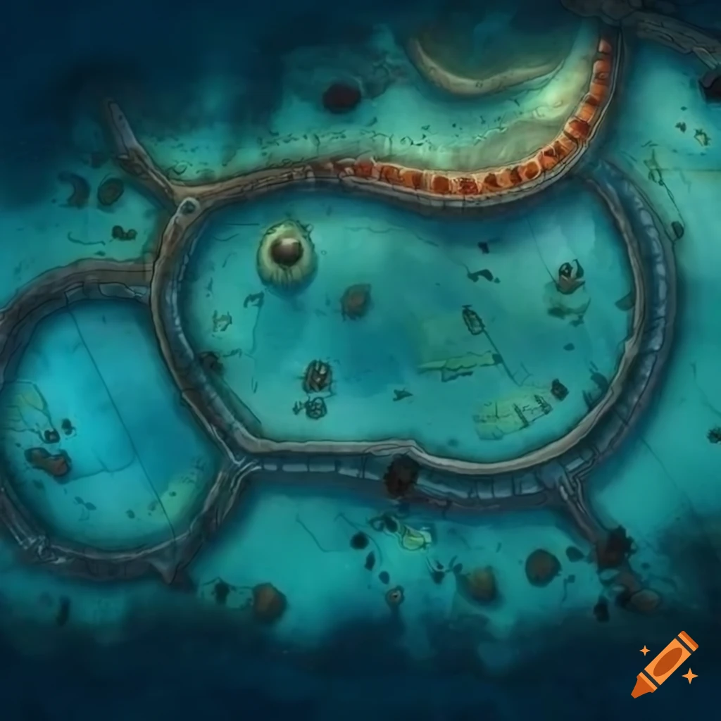 Underwater ocean bottom battlemap in top-down view on Craiyon