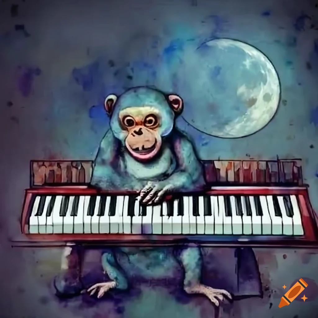 Space monkey playing synth piano under the moon on Craiyon