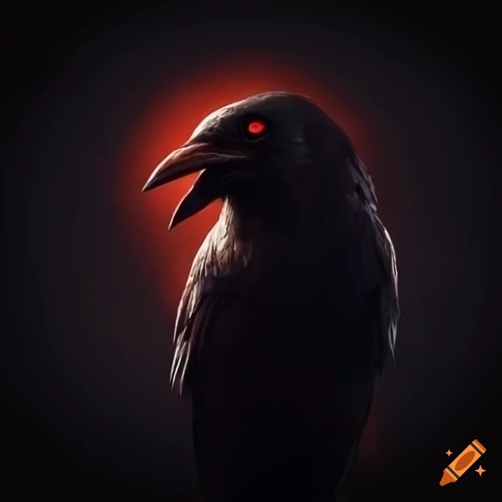 Scary crow with red eyes on Craiyon