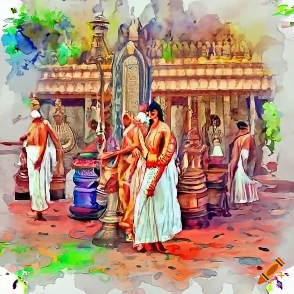 Traditional hindu priests performing a ritual at a temple in kerala on ...