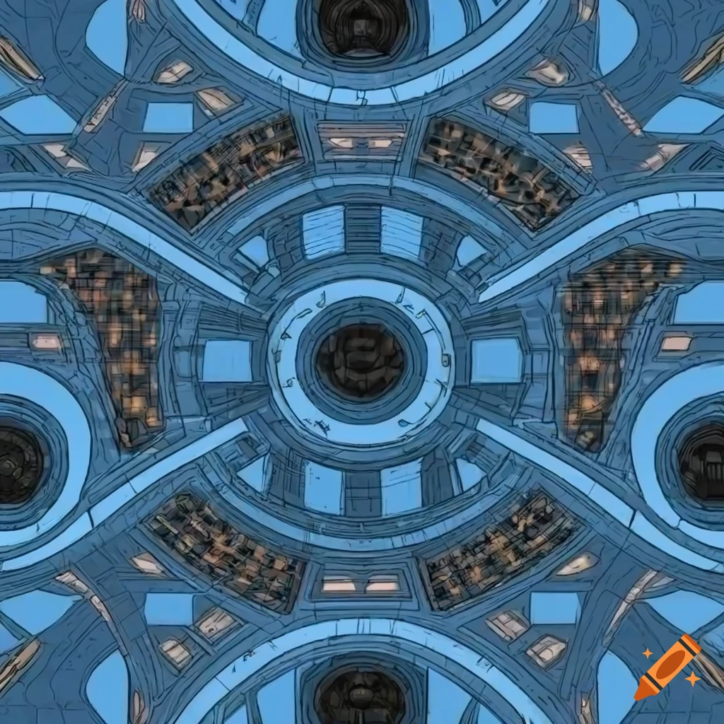 Moebius illustration seamless texture of a futuristic temple dome on ...