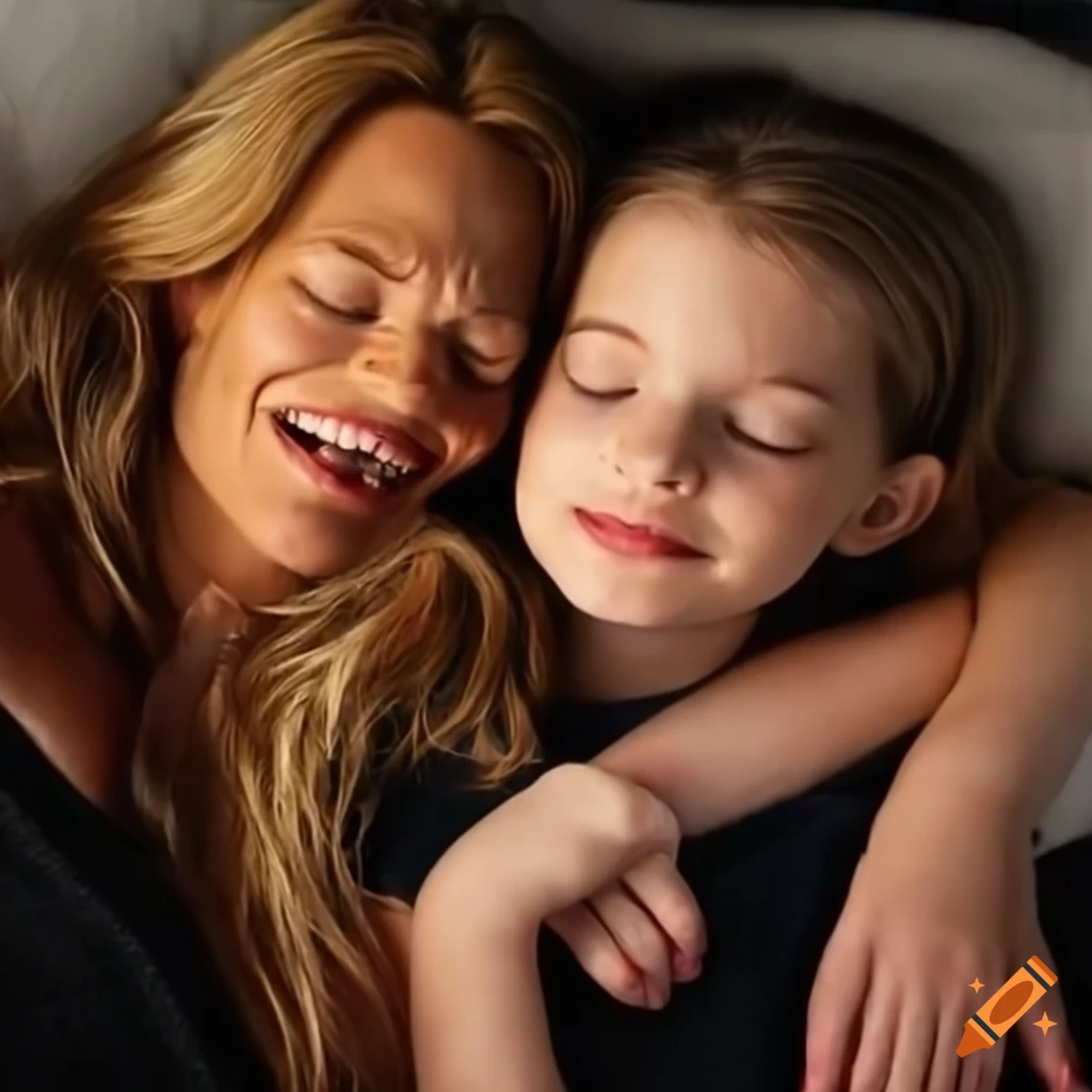 Jeri Ryan and McKenna Grace sleeping together under a fluffy blanket on ...