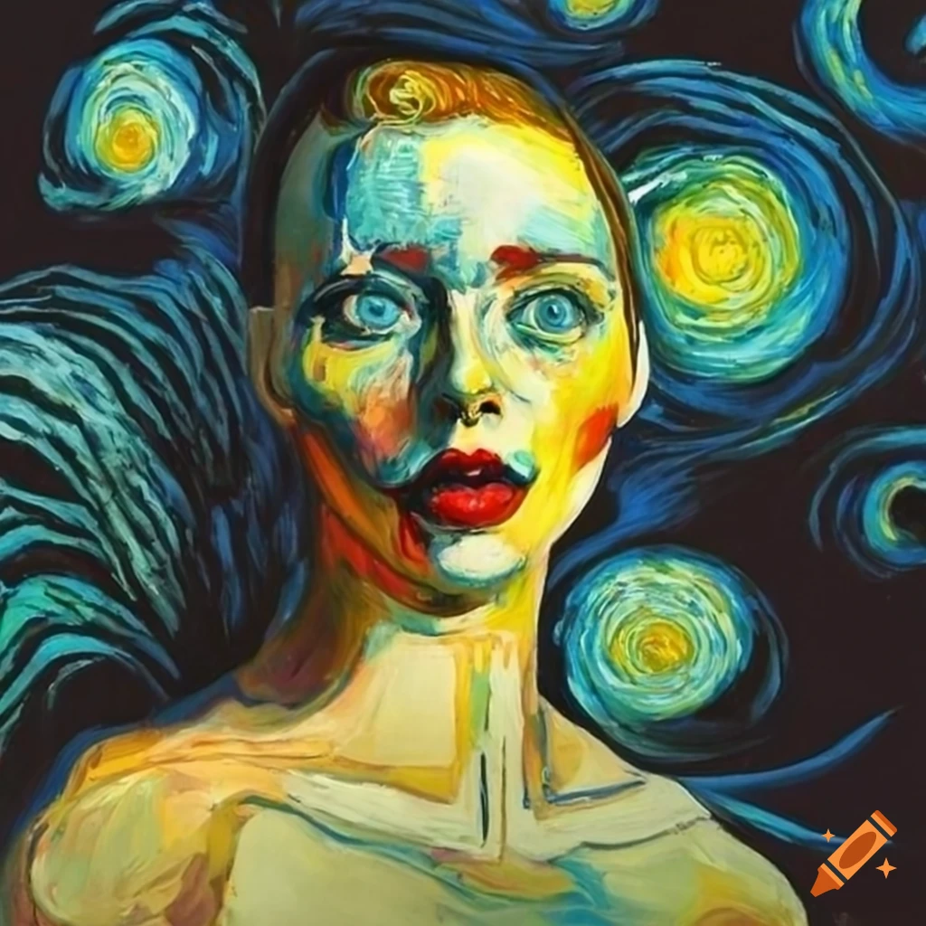Surrealistic van gogh-style painting of a woman with blue, green, and ...