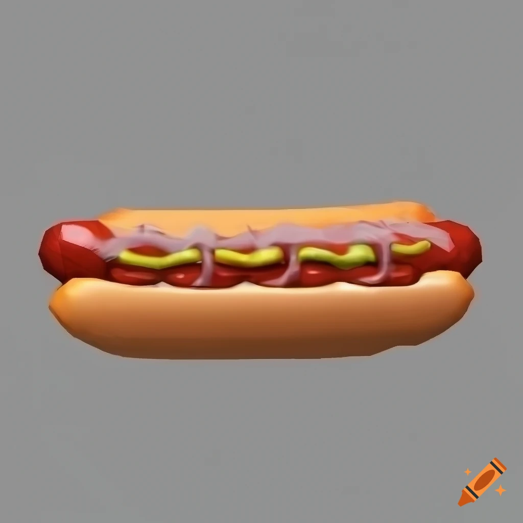 Low poly 3d model of a 🌭 on grey background, ps1 style texture on Craiyon