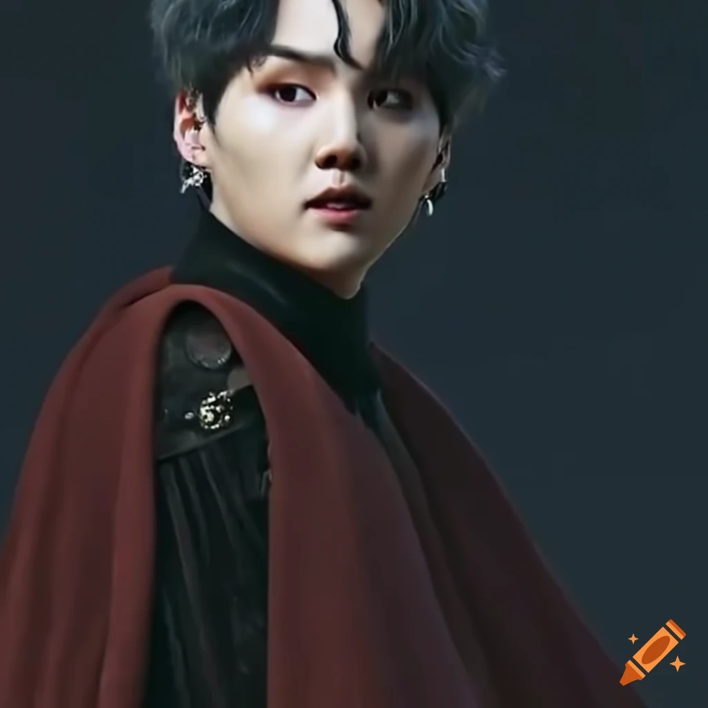 Suga of bts portrayed as eomer from lord of the rings with dark hair on Craiyon