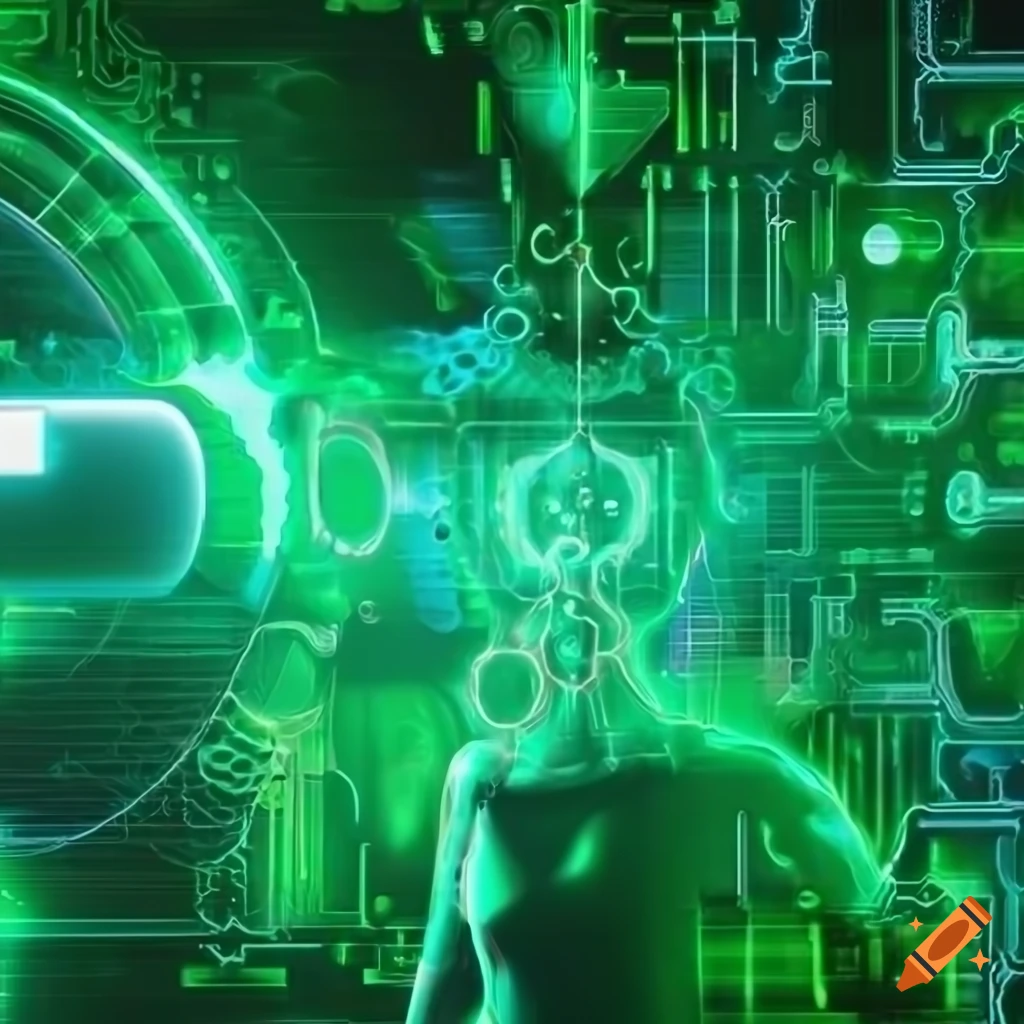 Abstract green cyberspace with a woman in digital art on Craiyon