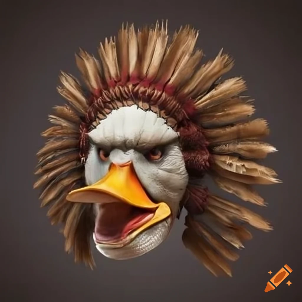 Duck wearing a comanche headdress looking fierce on Craiyon