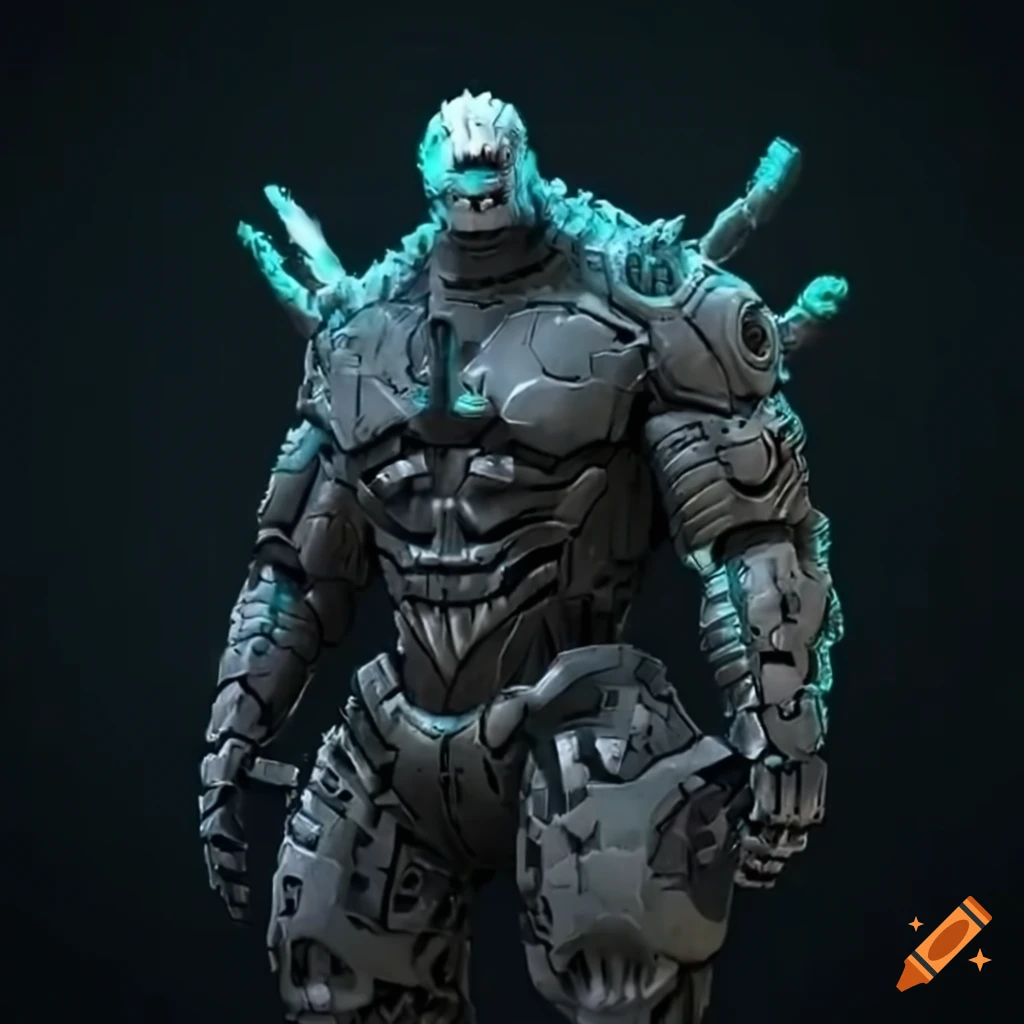 Hulking cybernetic dreadnaught inspired by godzilla on Craiyon
