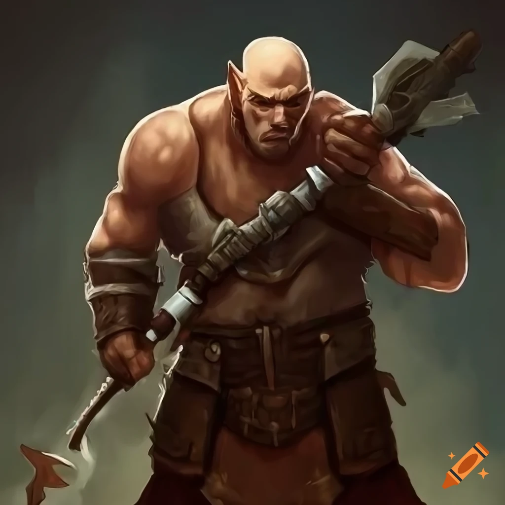 Bald goliath holding a greataxe in a fantasy setting on Craiyon