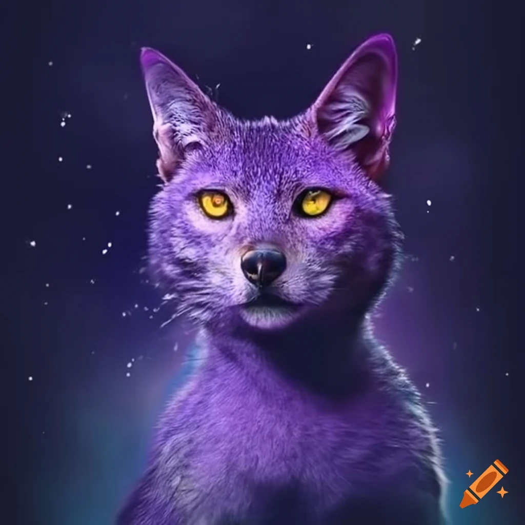 Cat wolf hybrid in a purple night sky on Craiyon