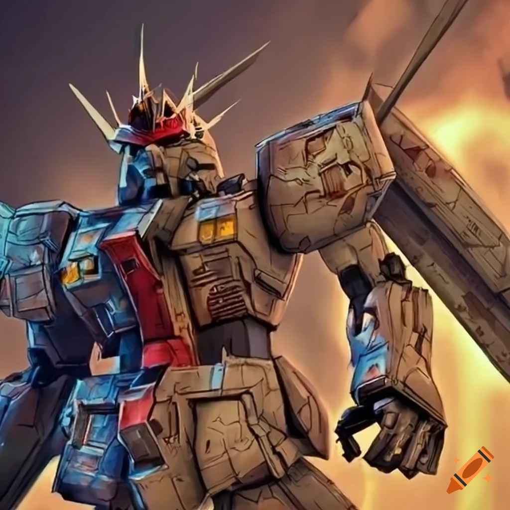 Battle damaged gundam robot on Craiyon