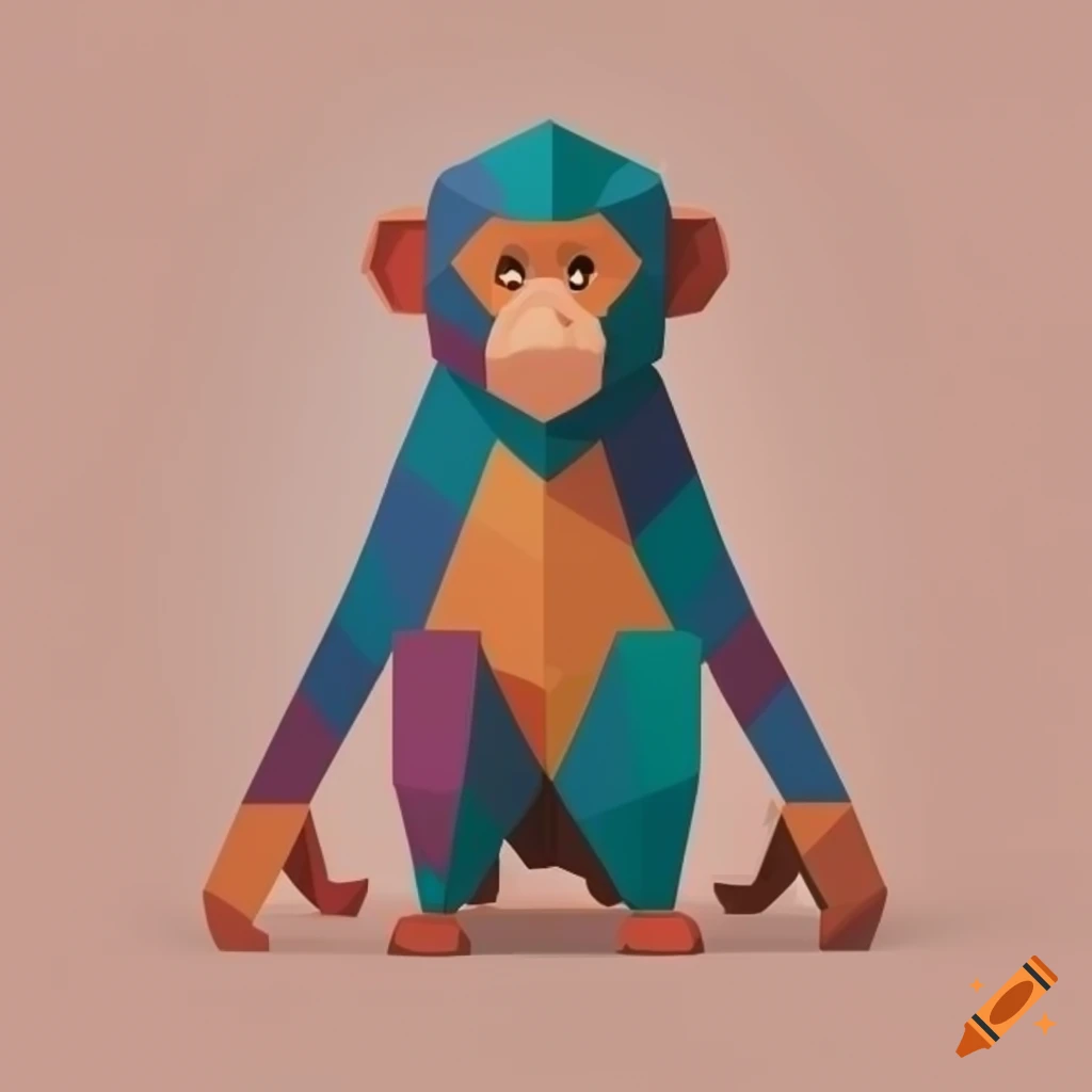 Geometric monkey with isometric shapes and solid colors on Craiyon