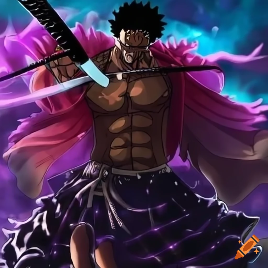 African american swordsman in one piece attire on Craiyon