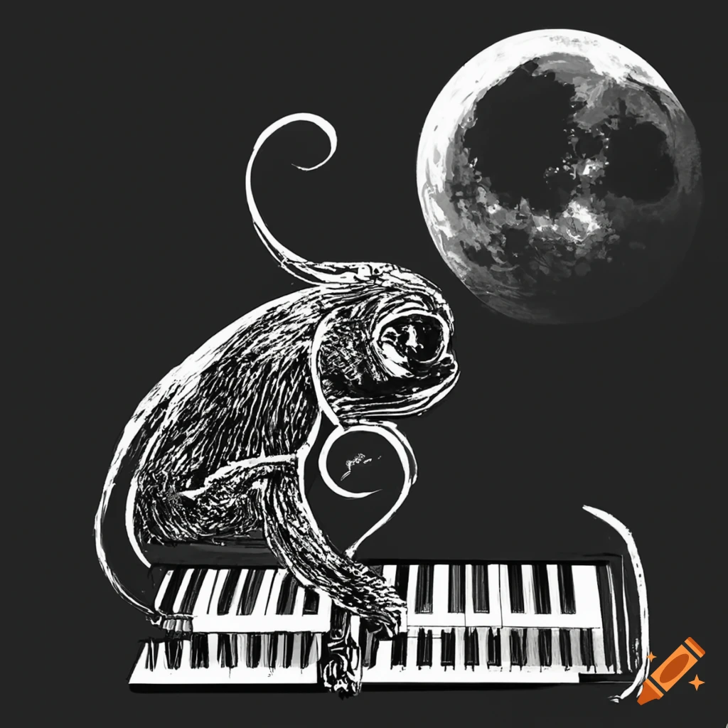Space monkey playing synth piano under the moon on Craiyon
