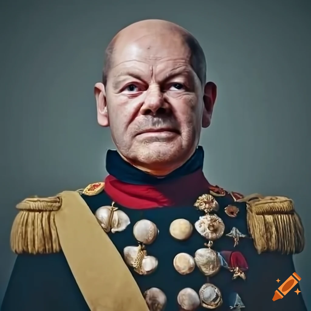 Chancellor Olaf Scholz dressed as Napoleon in a moody 4k portrait on ...
