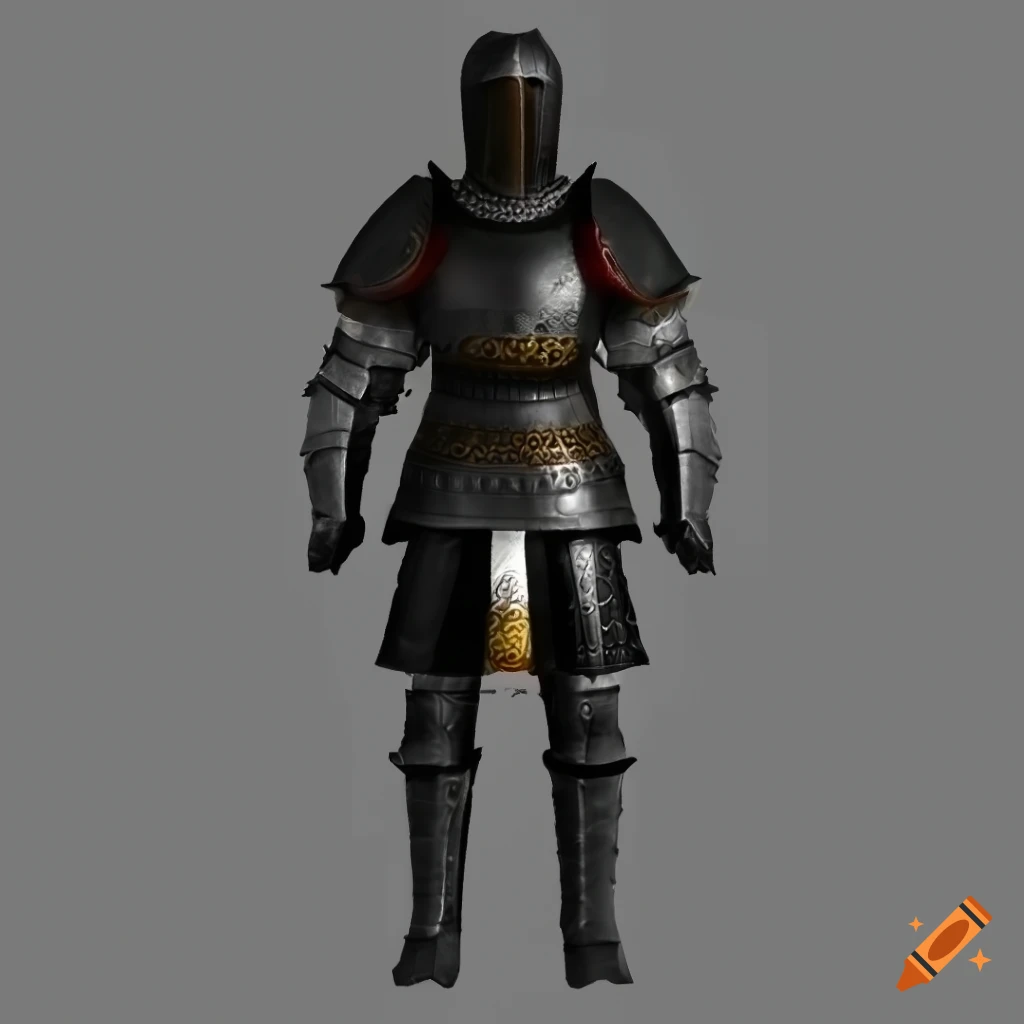 Black-armored knight in a commanding t-pose on Craiyon