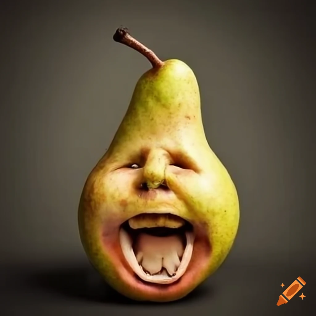Smiling face formed by a pear and human teeth on Craiyon