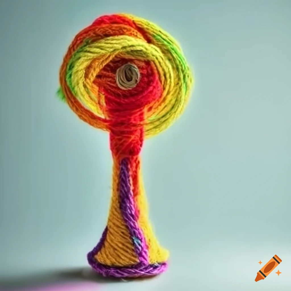 Colorful yarn trombone-like musical instrument on Craiyon