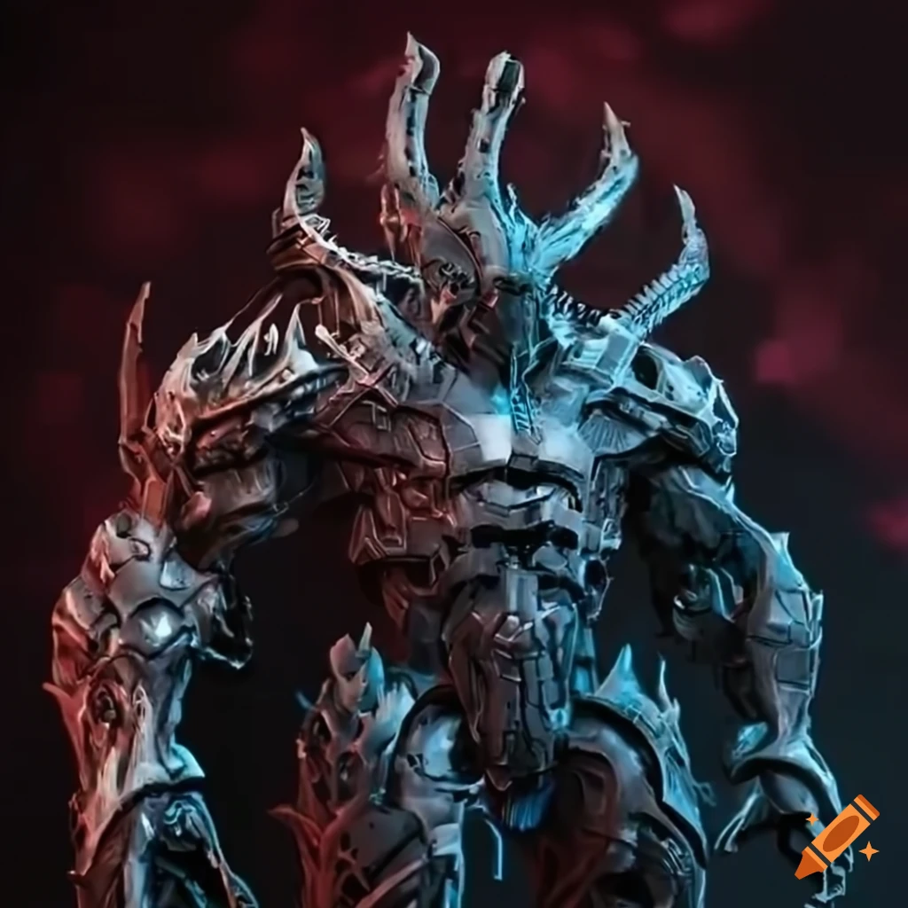 Cybernetic alien dreadnaught inspired by a blood dragon on Craiyon