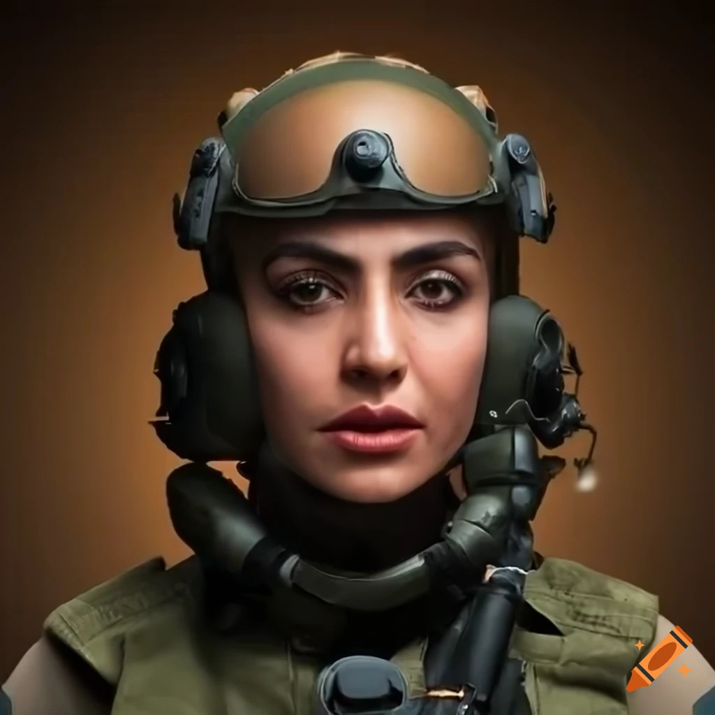 Middle-aged middle eastern woman in combat pilot gear on Craiyon