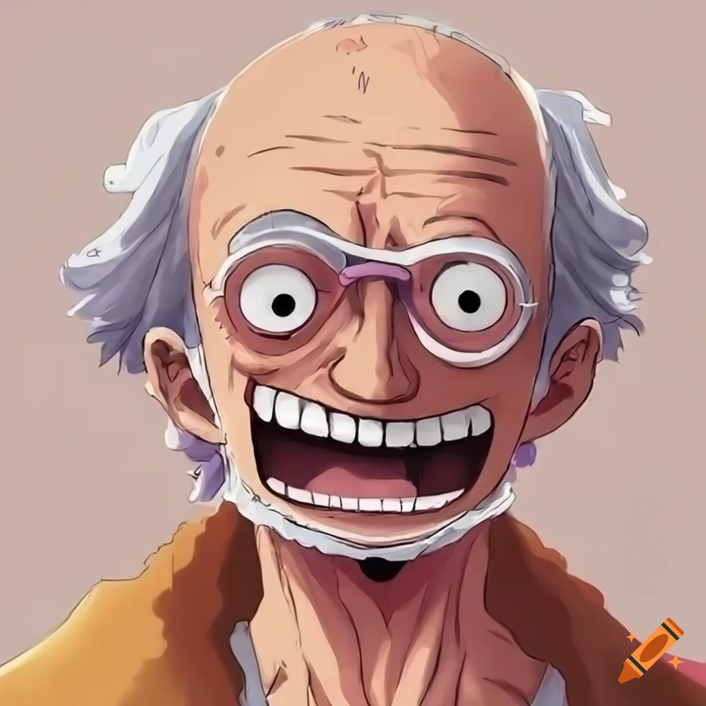 Anime-style portrait of a little old man with closed mouth on Craiyon