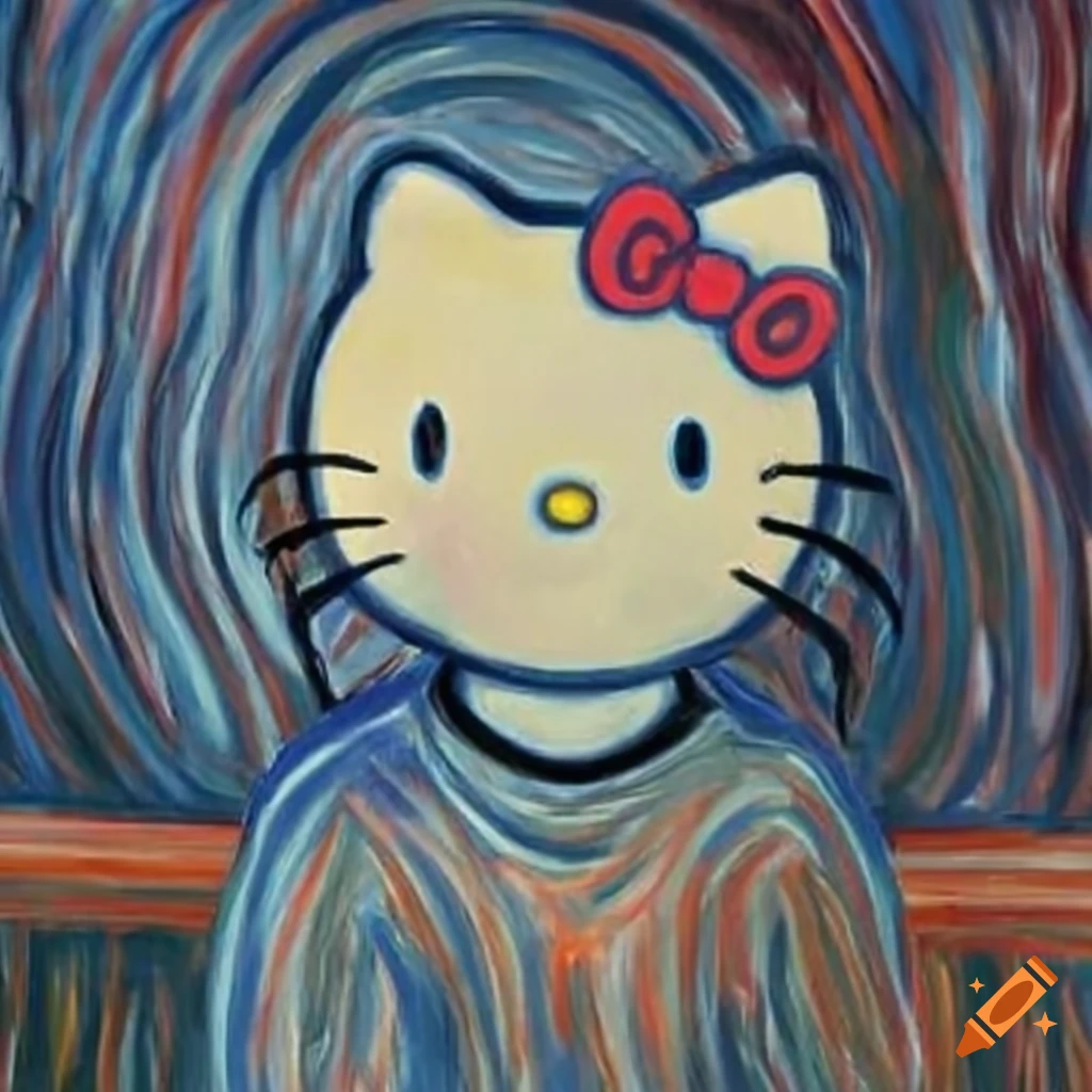 Hello kitty in the scream painting by edvard munch on Craiyon